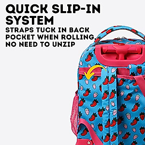 J World New York Sunny Rolling Backpack for Kids and Adults, Strawberry, 17 X 11.5X 5.5 (H X W X D)