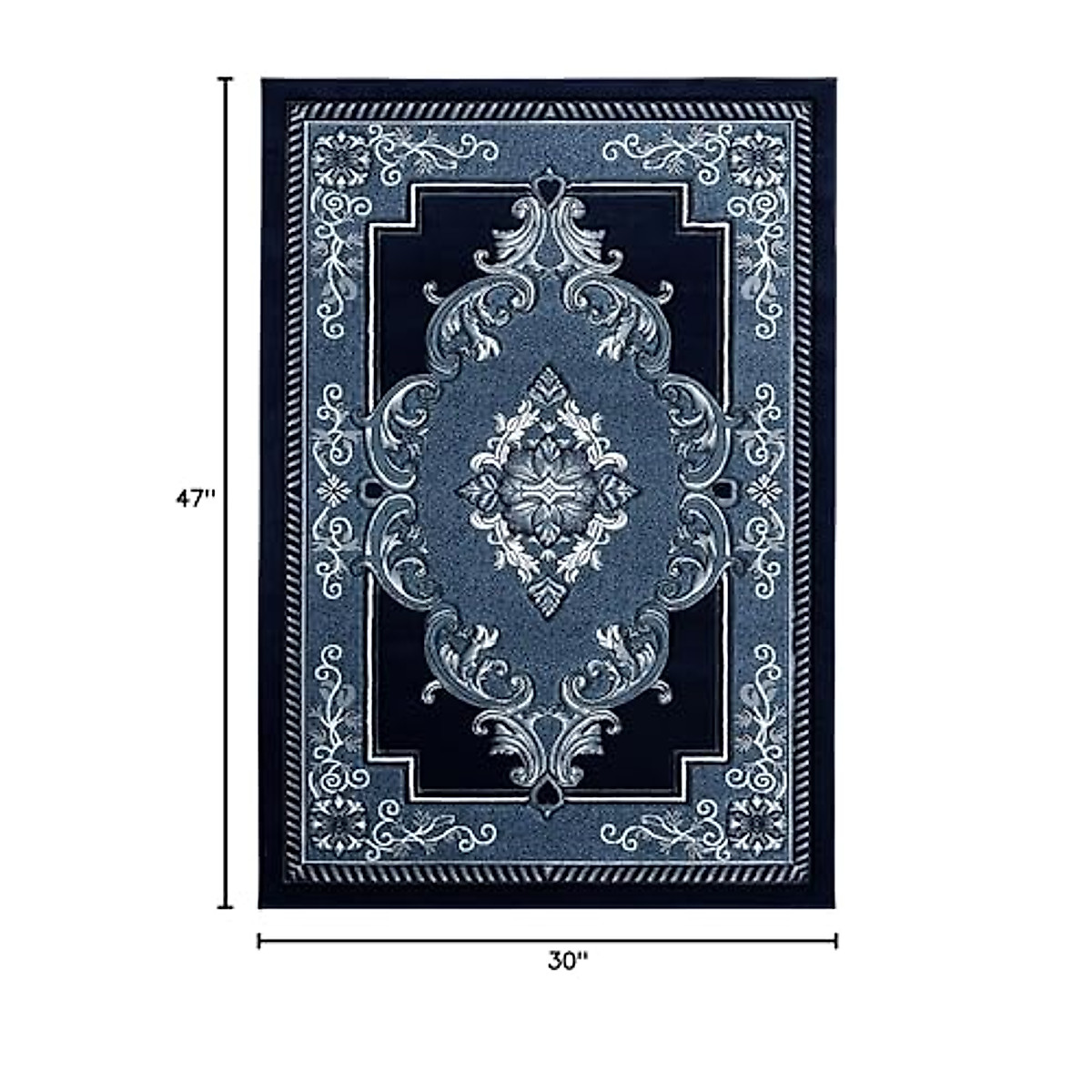 2x4 Small Rug Boho Glamour Thick Plush Oriental Area Rug Traditional Carpet Floral Medallion Rugs for Living Room and Bedroom Floor Navy Blue