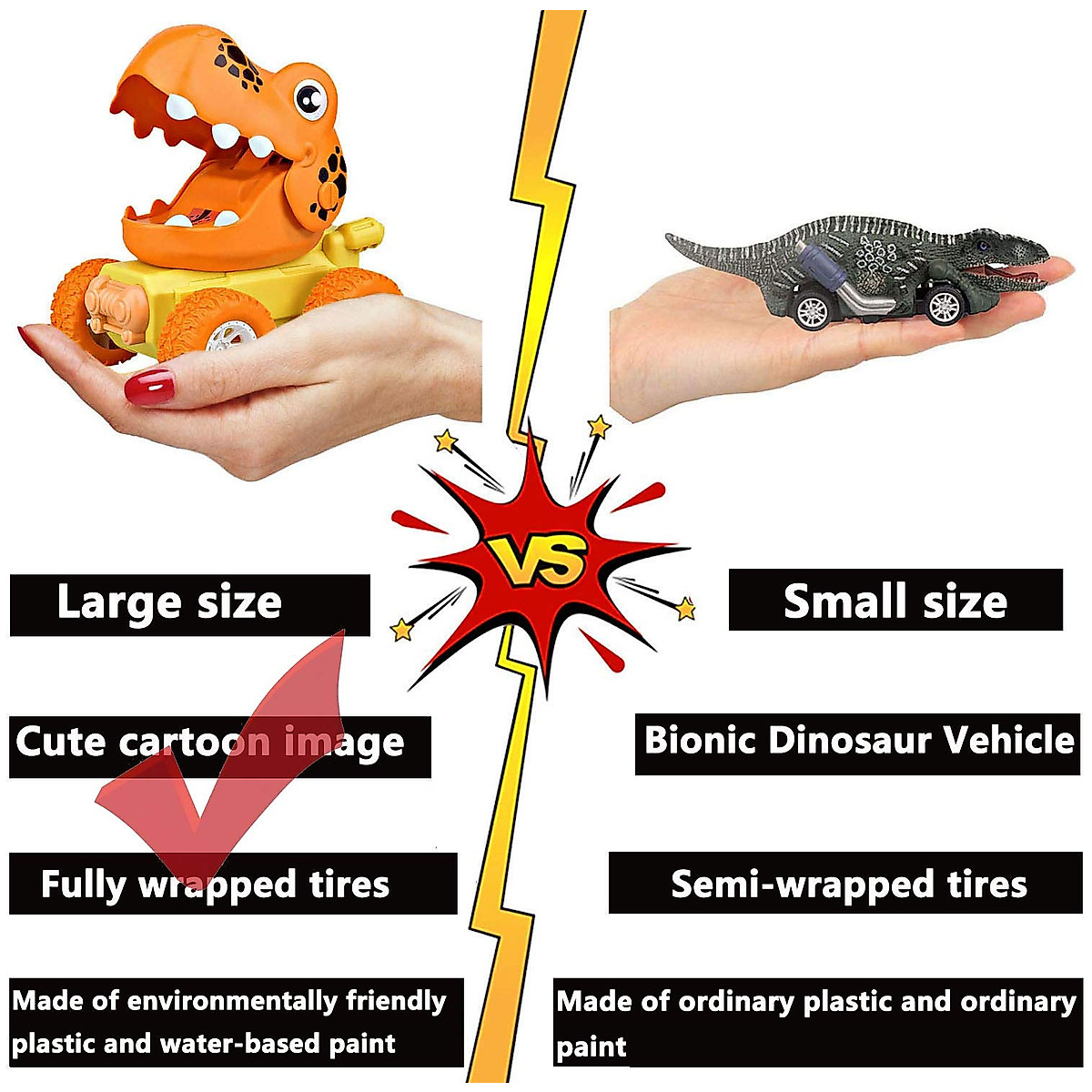 ZHFUYS Dinosaur Toy,Press & go car Toy Push and go Dino Toy car for 2 3 4 5 Year Old Boys Girls Kids Toy(Wheel Color Random)