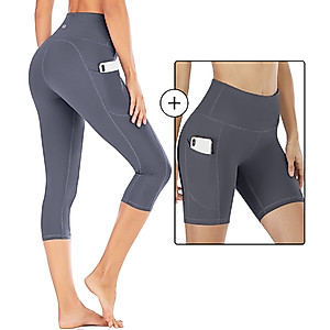 IUGA Premium Pants Set (Size Medium)- includes 1 Capri Leggings for Women with Pockets，1 Biker Shorts Women with Pockets Workout Yoga Shorts