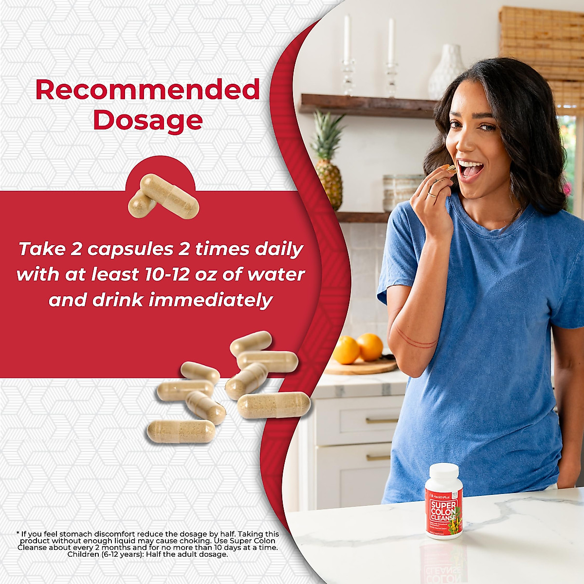 Health Plus Super Colon Cleanse 10 Day Gentle Gut Cleanse Detox, Psyllium Husk, Probiotics for Constipation Relief & Digestive Support, 60 Capsules