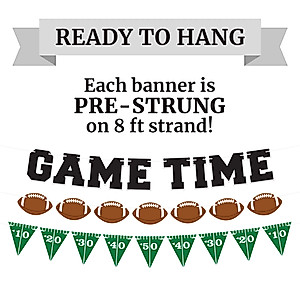 Pre-Strung Game Time Football Banner - No DIY - Football Party Banner - Pre-Strung Garland on 8 ft Strands - Football Birthday Party Decorations. Sports Fantasy Football Party. Did we mention no DIY?