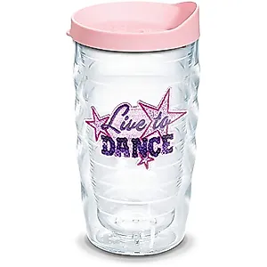 Tervis Live to Dance Made in USA Double Walled Insulated Tumbler Cup Keeps Drinks Cold & Hot, 10oz Wavy - Pink Lid, Sequins