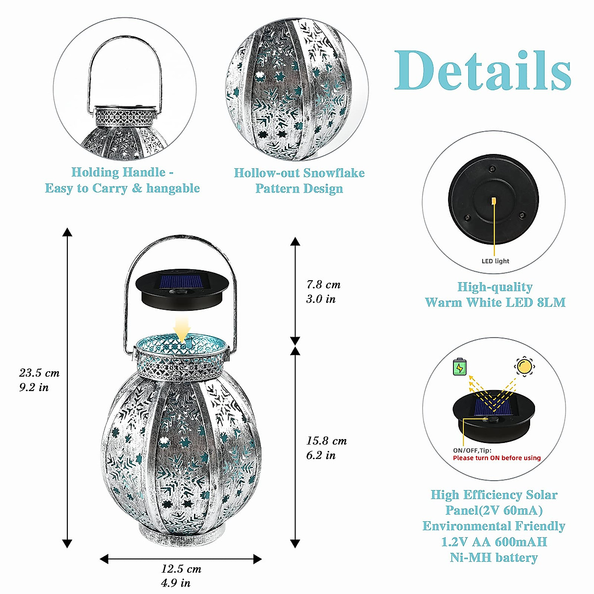 Solar Lanterns Outdoor Waterproof, Hanging Solar Lantern Lights for Garden Patio Yard Table Decorative Retro Snowflake Solar Powered Lanterns with Handles