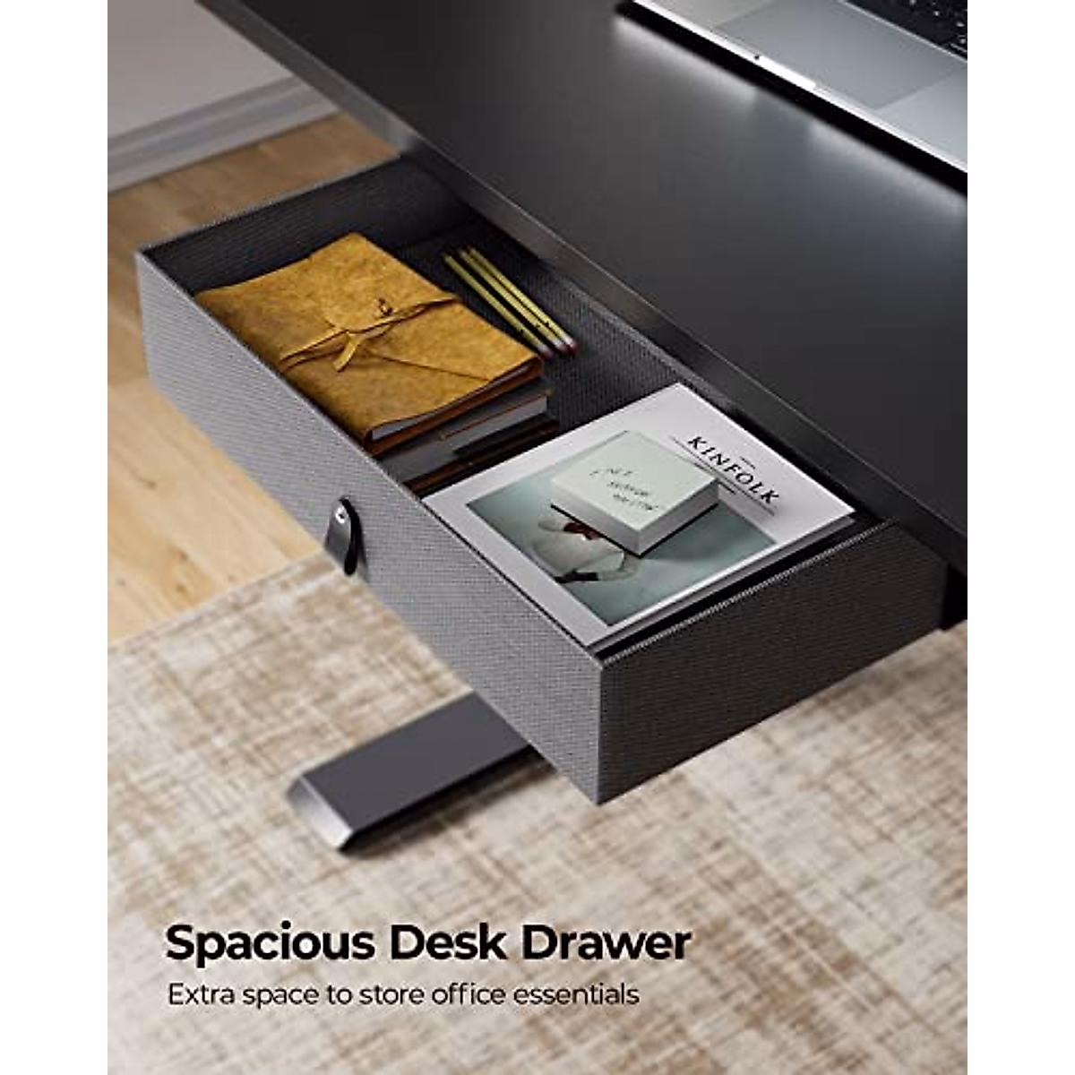 Marsail Electric Height Adjustable Standing Desk with Drawer - 55x24 Inch Ergonomic Workstation for Home Office, Computer and Gaming