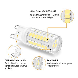 Umleeddlt Bulb LED G9 4W (40W Halogen Equivalent) 400 LM G9 Bi-pin Base LED Light Bulbs Daylight White 6000K AC 120V 360° Beam Angle Non-dimmable for Home Lighting Ceiling Light (10 Pack)