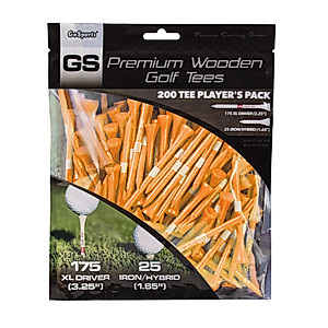 GoSports 3.25 Inch XL GS Tour Tee Premium Wooden Golf Tees - 200 XL Tee Player's Pack Driver and Iron/Hybrid Tees, Choose Your Tee Color