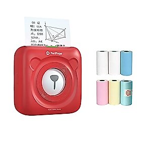 Portable Mini Mobile Phone Photo Memo Printer, 57mm Wireless Bluetooth Thermal Label Printer, Peripage A6 203dpi, Compatible with All Smart Phones, Plus 6 Rolls of Integrated Paper (Red)