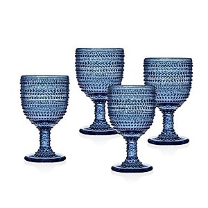 Godinger Wine Glasses Goblets, Beverage Glass Cups - Lumina Blue, Set of 4