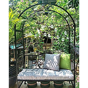 Outdoor Garden Archway with Bench Seat Metal Garden Arbor Trellis Garden Rose Arch 6.9ft x 3.7ft MetalGrape Rose Vines and Indoor Party Decoration (Black 114x210cm/3.7ftx6.9ft)
