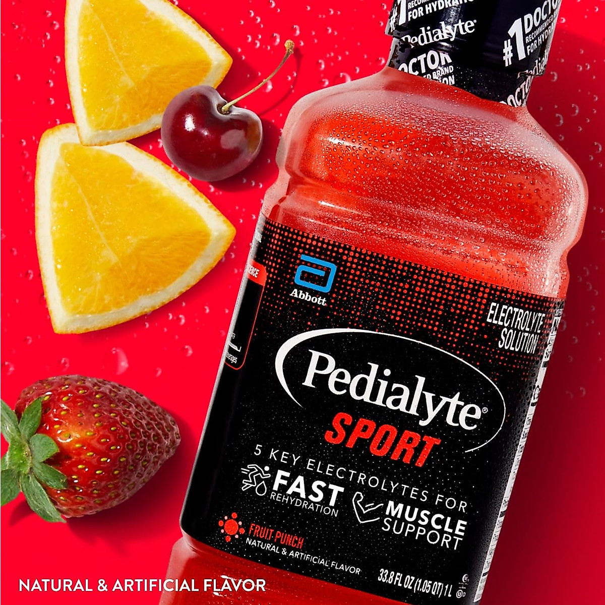 Pedialyte Sport Electrolyte Drink, Fast Hydration with 5 Key Electrolytes for Muscle Support Before, During, & After Exercise, Fruit Punch, 1 Liter, Pack of 4