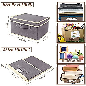 XYXYLY 2 Packs Foldable Storage Bins with Lid, Collapsible Fabric Storage Box with Cover, Stackable Cube Closet Organizer Containers for Bedroom, Office, Closet, Toys, Books, Grey