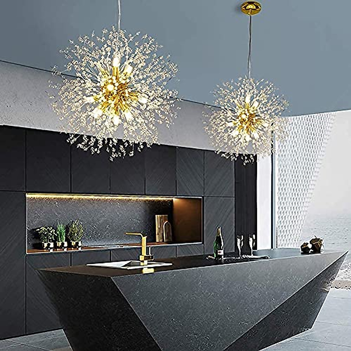 Vikaey Dandelion Crystal Chandeliers, 12-Light Firework Modern Sputnik Chandelier Ceiling Light Fixture Pendant Lighting for Dining Room Bedroom Kitchen Island Living Room,Glod