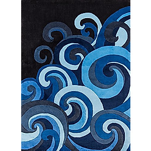 Momeni Rugs Lil' Mo Hipster Collection, Kids Themed Hand Carved & Tufted Area Rug, 8' x 10', Surf Blue