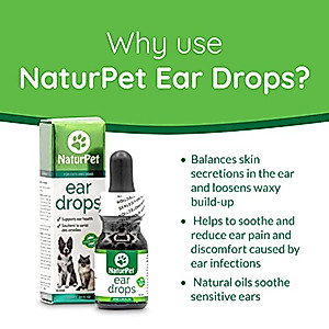 NaturPet Ear Drops for Dogs & Cats | Use for Cleaning, Prior to Swimming, Stinky, Smelly Ears, Itchy Ears | All Natural Herbal Drops 10mL