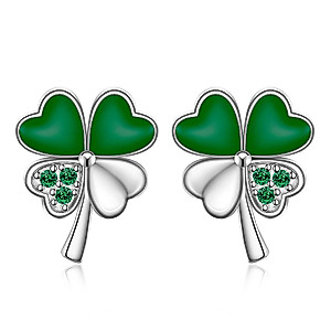 St Patricks Day Shamrock Earrings for Women Sterling Silver Four Leaf Clover Earrings Studs Green Shamrock Jewelry Holiday Gifts