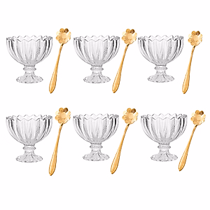 Aebor 6 sets Glass Ice Cream Cups,Dessert Bowls, for Dessert, Sundae, Ice Cream, Fruit, Salad, Snack, Cocktail,etc (Includes 6 Glass Ice Cream Cups And 6 Metal Spoons)