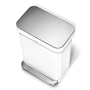 simplehuman 55 Liter Rectangular Kitchen Step Soft-Close Lid, White Stainless Steel Trash can