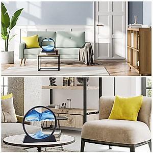 Winthfure Moving Sand Art Picture-3D Deep Sea Sandscape in Round Glass Flowing Sand Frame, Large Desktop Sand Art Toys, Relaxing Home and Office Decorations (7", Blue)