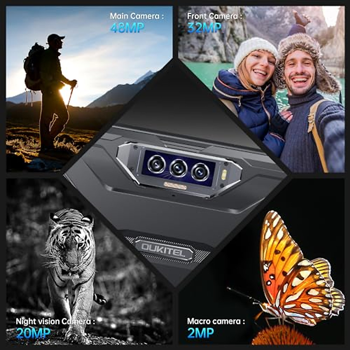 OUKITEL RT7 5G Rugged Tablet - 32000mAh Large Battery,24GB RAM+256GB ROM Android 13 Tablet,10.1 inch FHD+ Screen,48MP+32MP+20MP Night Vision Camera,IP68/IP69K Waterproof Tablet/WiFi/OTG/GPS Blue