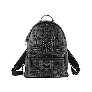 MCM Unisex Black Coated Canvas Studded Medium Backpack MMK8AVE55BK001