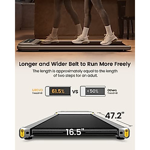 UREVO Under Desk Treadmill, Walking Pad Treadmill with Large Running Area, 2.25HP Treadmills for Home, Desk Treadmill for Office Under Desk with 265lbs Weight Capacity (Gray)