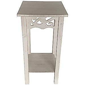 eHemco Plant Decorating Stand End Table Side Table with Storage Shelf, 11.8 by 11.8 by 23.7 Inches, Antique Water Washed Off-White