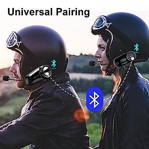 FreedConn 2pcs TCOM-SC Motorcycle Intercom Headset Speakers,2-3 Riders Helmet Bluetooth Intercom, Universal Communication Systems with Music Sharing/LCD Screen/FM Radio/Mobile Phone/GPS/Waterproof