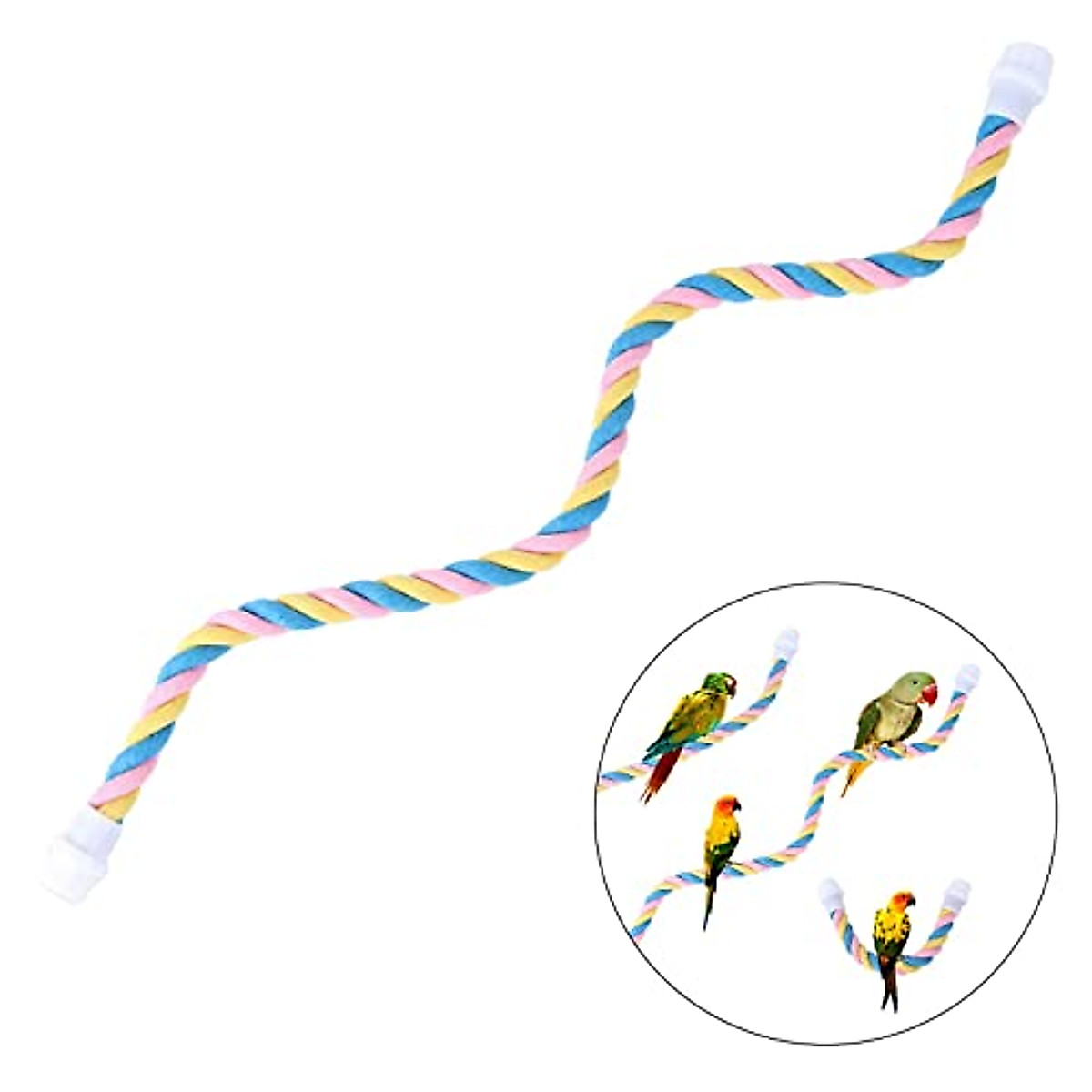 ＫＬＫＣＭＳ Colorful Bird Rope Perch Hanging Stand Climbing Rope for Parrot Budgies Parakeets Cockatiels, 23.6inch Length