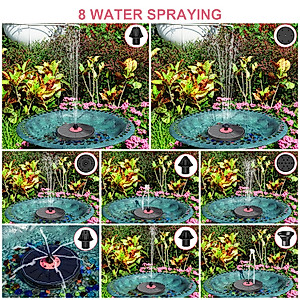 Yzert Solar Fountain Bird Bath Fountains with Colorful Light&Pink Flower,Solar Powered Water Fountain with 7 Nozzle & 4 Fixer,Solar Fountain Pump for Bird Bath, Pool, Garden, Pond(Black Panel)