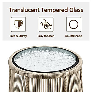 Topeakmart 3 Piece Patio Bistro Set, Outdoor All-Weather Conversation Bistro Set w/ 2 Wide Ergonomic Chairs, Cushions&Glass Top Table for Porch, Backyard, Balcony, Garden