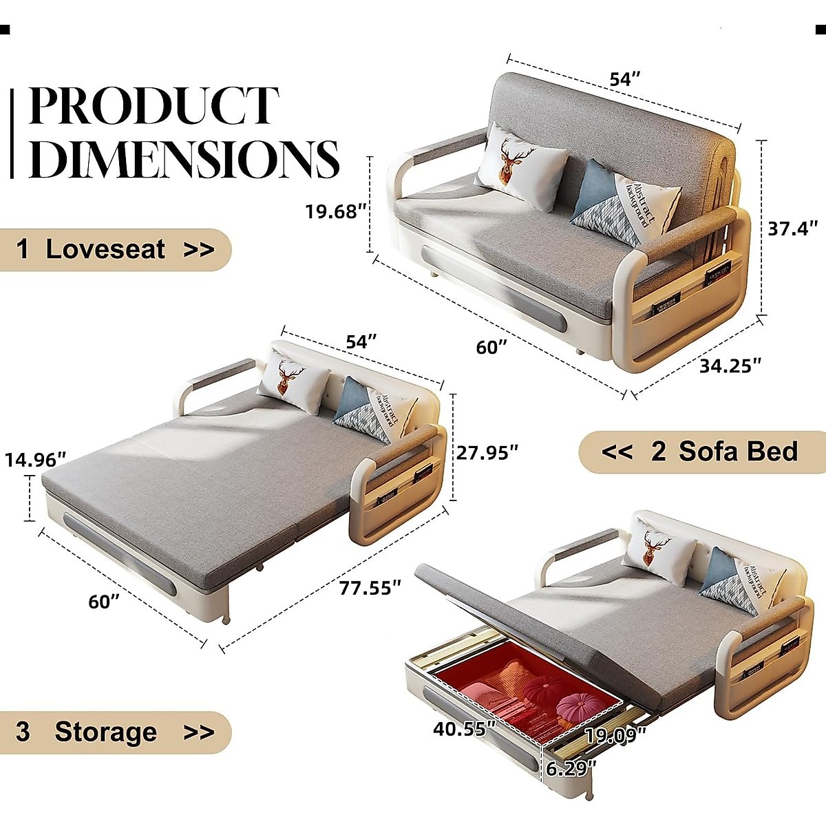Etelifrank Put-Out Sofa Bed Futon，2-in-1 Convertible Sofa Couch with Storage，Foldable Linen Fabric Loveseat RV Sofa Bed for Small Place，Living Room，Apartment, Lounge(60''Lx34.25''Wx37.4''H)