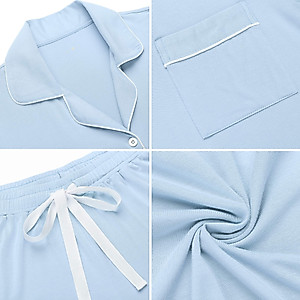 Pajama Set for Women Shorts Sleepwear Soft Summer Pj Lounge Set Loungewear Light Blue M