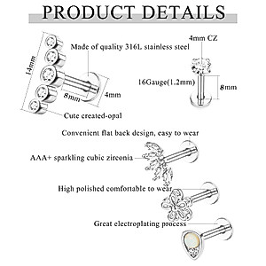 HAIAISO 12PCS Cartilage Earring Stud Piercing for Women 316L Stainless Steel Lip Rings Internally Threaded 16G Helix Labret Tragus Studs Conch Earrings Monroe Medusa Piercing Jewelry Set(Silver)