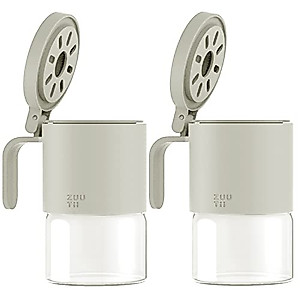 Zuutii Glass Spice Jars,Spice Containers with Spoons, Set of 2 10oz/300ml Spice Bottles, Mini Seasoning Storage Jars with Flapper Caps for Salt, Sugar, Peppers, Chili in Kitchen