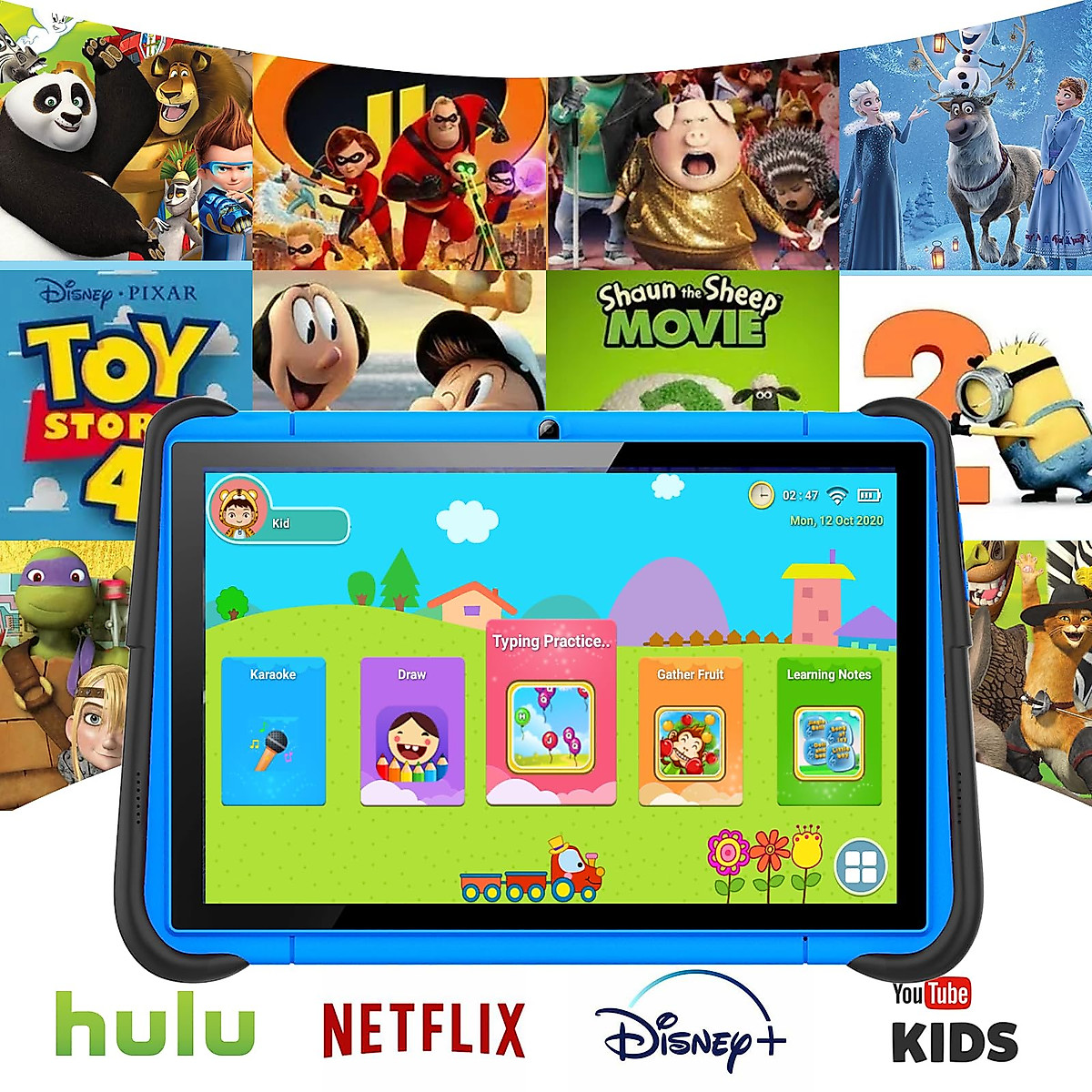 Kids Tablet 10 inch Tablet for Kids Toddler Tablet Wifi Kids Tablets for Toddlers with Case 2+64GB Children's Tablet Android Kids Learning Tablet for Boys Parental Control Dual Camera Netflix Youtube