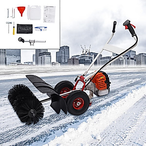 Walk-behind Road Snow Plow 52cc 2 Stroke Single Cylinder Hand Push Electric Industrial Snow Sweeper Space-saving Foldable Outdoor Snow Thrower
