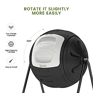 SQUEEZE master Light Weight Spherical Compost Bin Tumbler Outdoor Garden- Quick Assembly -with Drain Plugs to Collect Liquid-Fast Composting (35 Gallon,Grey)