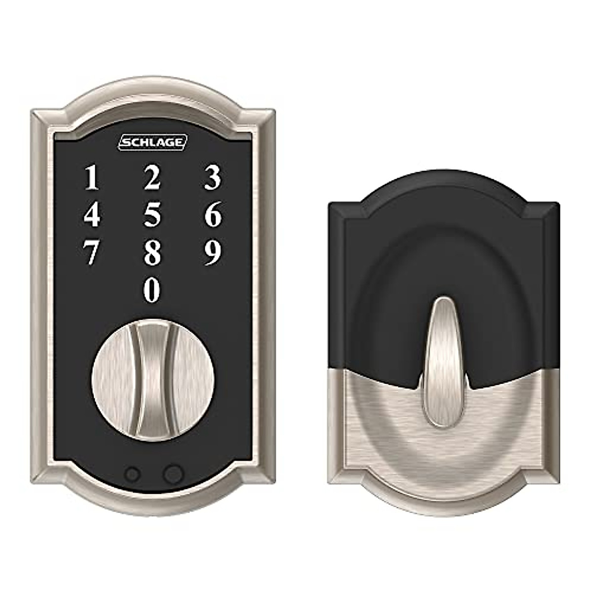 Schlage BE375 CAM 619 Touch Camelot Deadbolt, Electronic Keyless Entry Lock, Satin Nickel