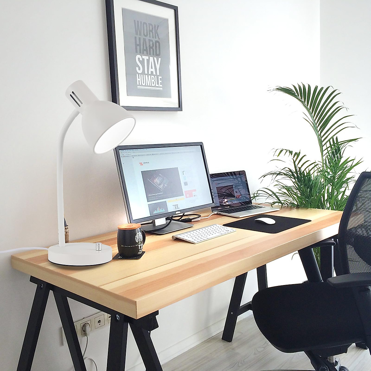 chaotack Metal Small White Desk Lamp,Adjustable Goose Neck Desk Lamps for Home Office Study Room Desks Bedroom Bedside Table Lamp with Free 7W LED Bulb,Eye-Caring Reading Lamps