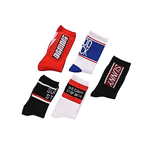 OYOANGLE Men's 5 Pairs Men Letter Graphic Crew Socks Casual Sports Socks Multicolor one-size