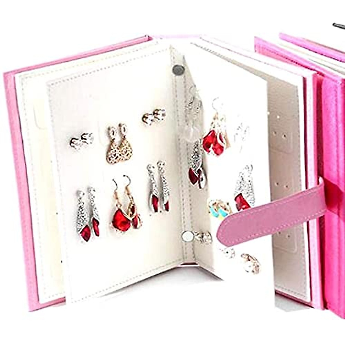 ZZYINH AN207 Portable Leather Earrings Studs Display Rack Book Style Earring Jewelry Display Stand Holder Storage Box Small Jewelry (Color : Pink)