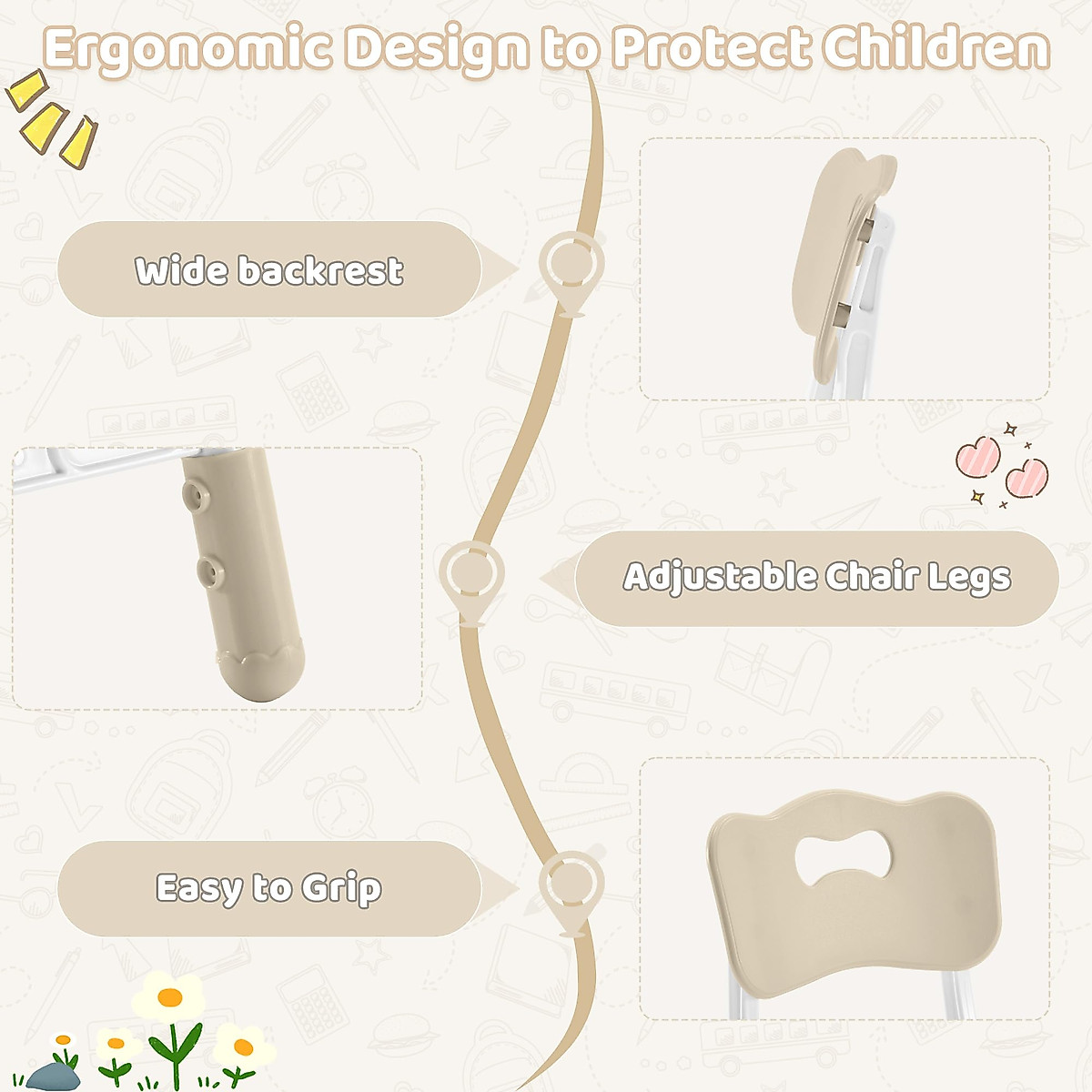 SwemDec Kids Table and 2 Chairs Set, Toddler Table and Chair Set with Graffiti Tabletop, Children Multi-Activity Table for Ages 3-8, Height-Adjustable Kids Study Table for Classroom/Daycare/Home