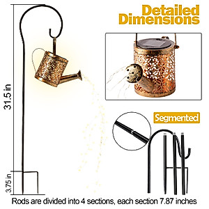 HCVINRK Solar Lights Outdoor Garden, Solar Watering Can Lights Outdoor Decorative, Metal Solar Lantern Outdoor Waterproof with Installed Light String and Shepherd Hook