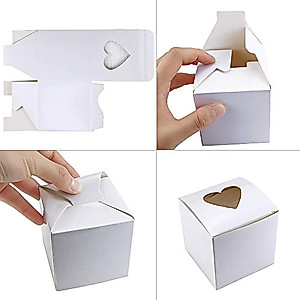 Newbested 50 Pack 3" Mini Individual White Cupcake Box with Heart Shaped Window,Small Single Favor Bakery Candy Paper Box Container for Mini Cake Cupcake Cookie Dessert Pastry Wedding Valentine's Day