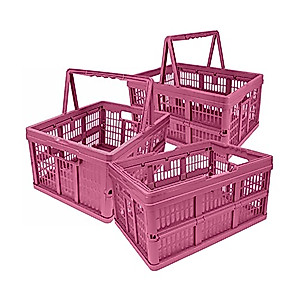 Home+Solutions 3 Piece Collapsible Basket Set - Berry Pink Plastic Containers for Multipurpose Storage