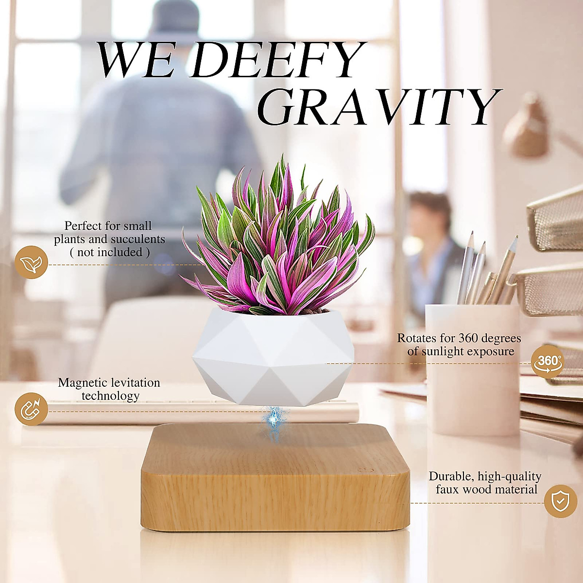 Levitating Air Bonsai Pot, Rotation Flower Planters, Magnetic Levitation Suspension Floating Pot, Potted Plant Desk Decor in Flower Pots & Planters from Home & Garden on (Light Color)