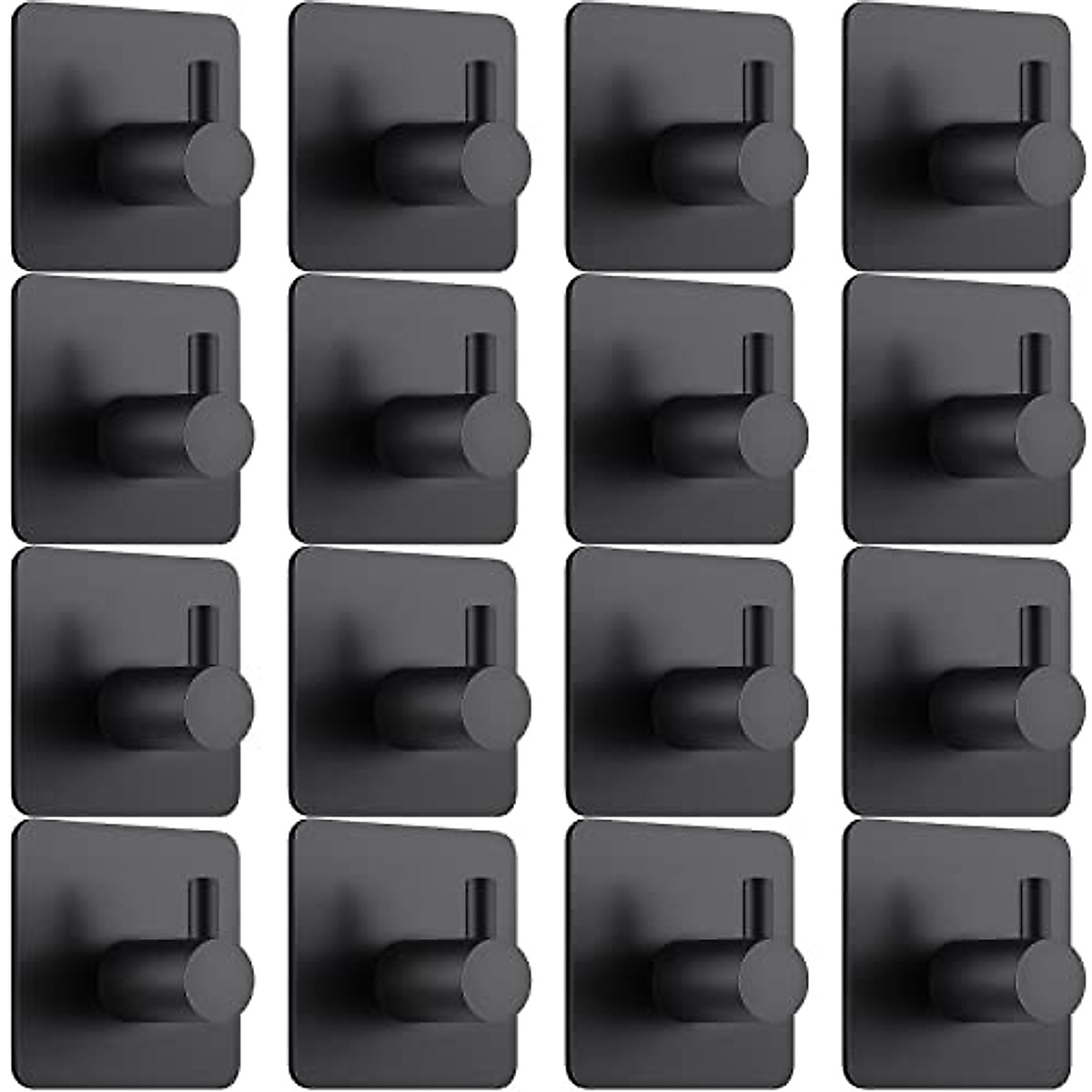 Shimeyao 16 Pcs Black Adhesive Hooks Heavy Duty Wall Hooks Bathroom Towel Hook Matte Black Stainless Steel Waterproof for Hanging Coat Hat Towel Robe Key Clothes Office Kitchen Bathroom