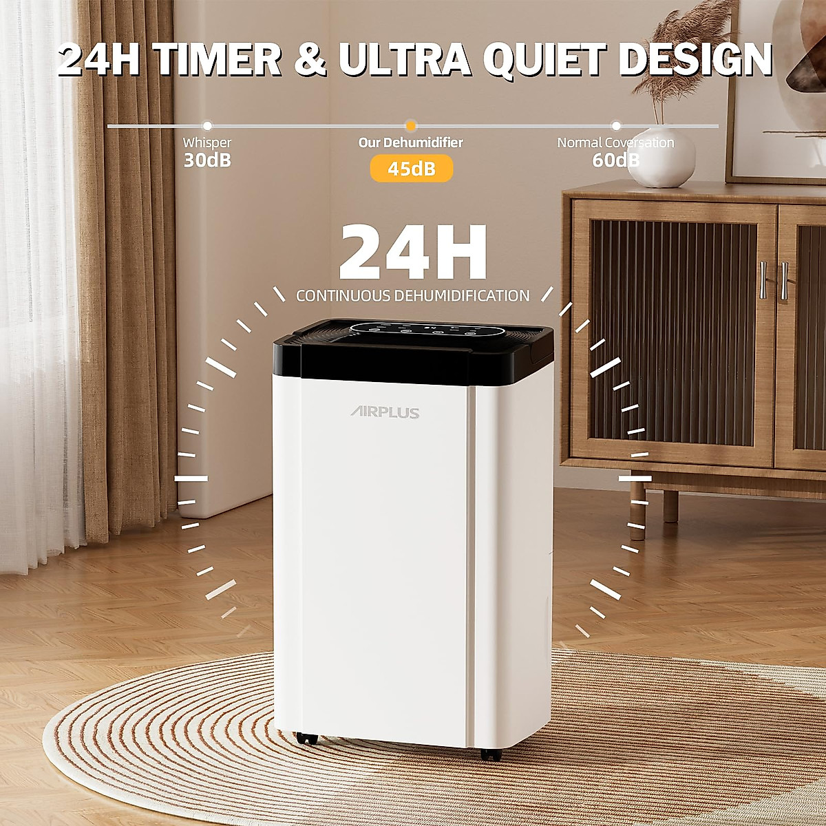 AIRPLUS 4,500 Sq. Ft. Dehumidifier, Humidity with Auto Shut off, Auto Drain or Manual Drainage, 0.8 gal Water Tank Capacity for Home and Basement