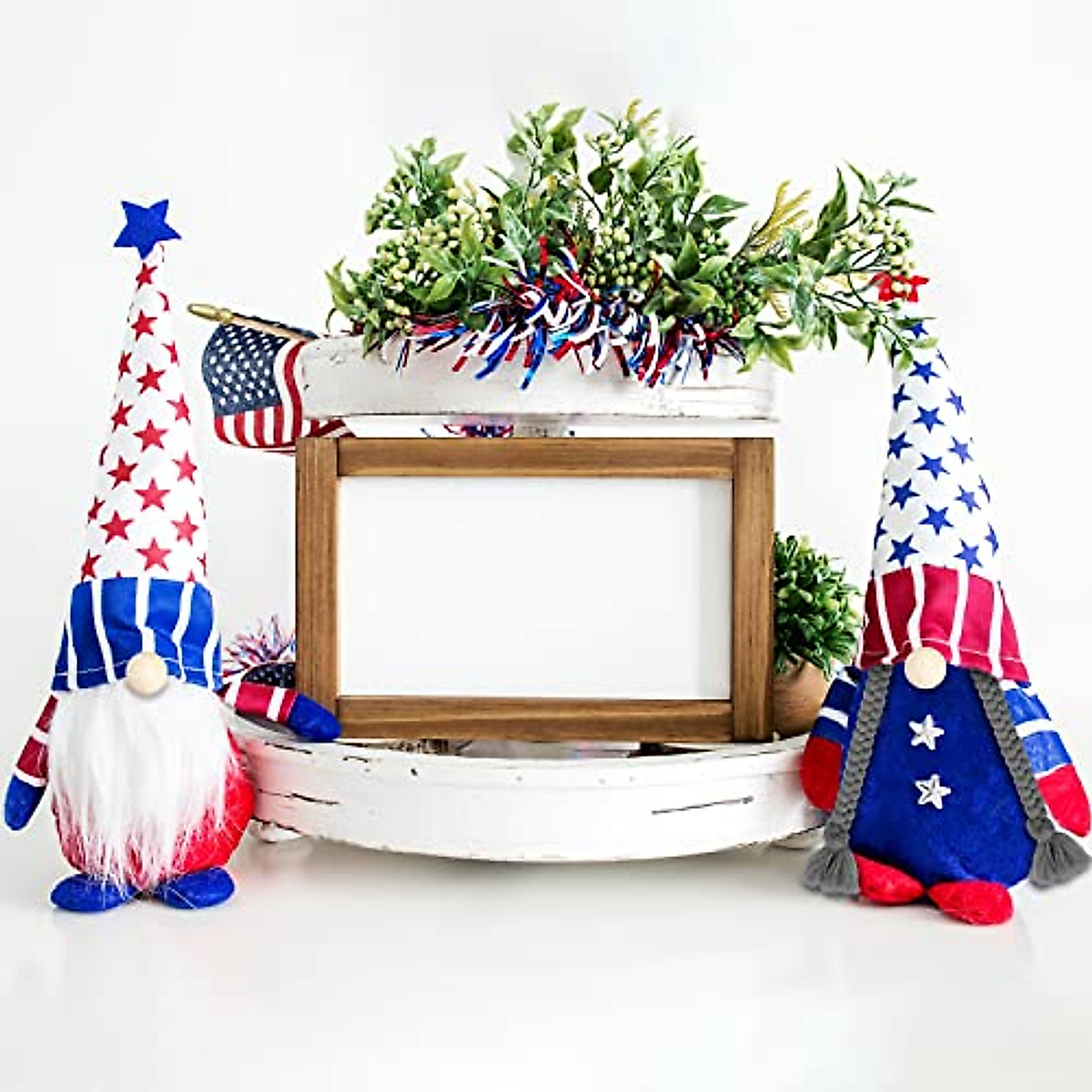 APODESS 18 Pcs Precut Gnome Beard,Independence Day Gnome Faux Fur Costume Beard Handmade Dwarf Beard for Crafts 4th of July Patriotic Halloween Fall Christmas Party Decor